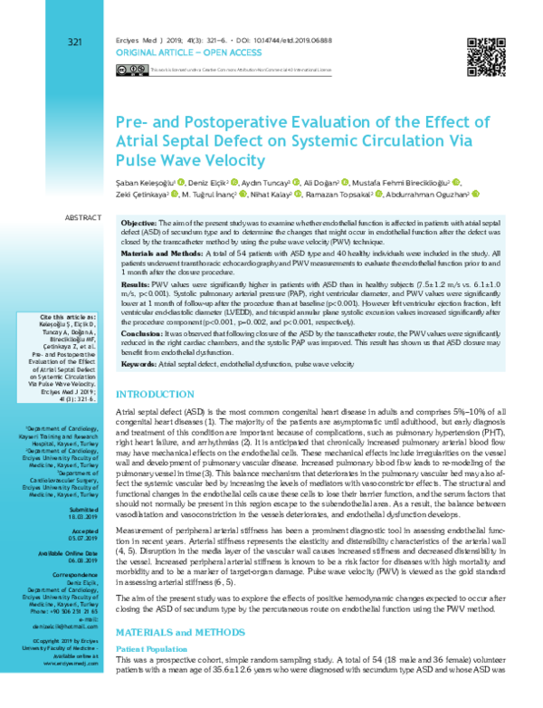 (PDF) Impact of ASD Closure on Endothelial Function