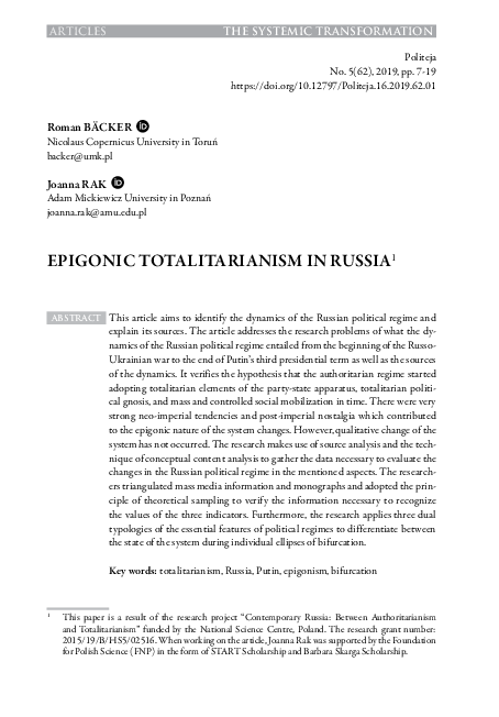 (PDF) Epigonic Totalitarianism in Russia