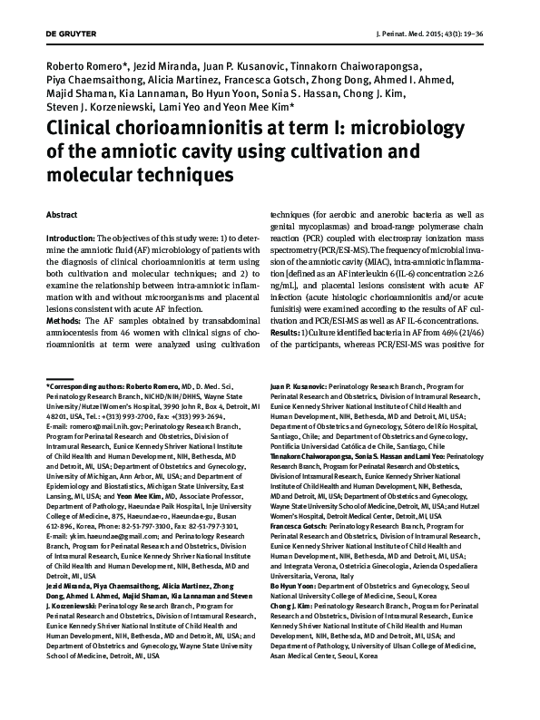 (PDF) Clinical chorioamnionitis at term I: microbiology of the amniotic ...