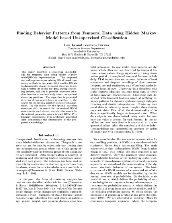Pdf Finding Behavior Patterns From Temporal Data Using Hidden Markov