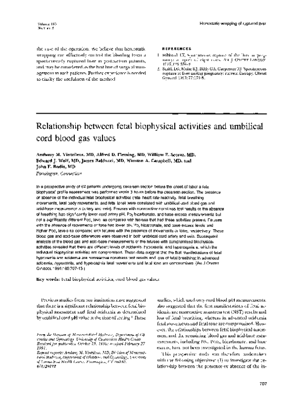 (PDF) Relationship between fetal biophysical activities and umbilical ...