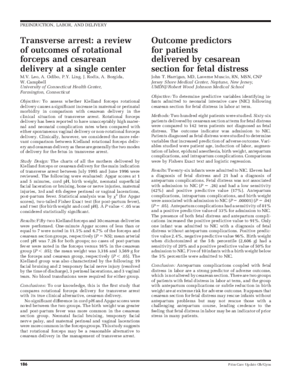 (PDF) Transverse arrest: a review of outcomes of rotational forceps and ...