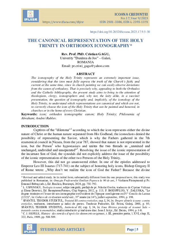 (PDF) THE CANONICAL REPRESENTATION OF THE HOLY TRINITY IN ORTHODOX ICONOGRAPHY