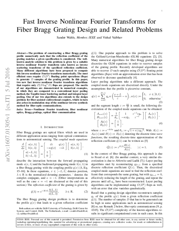 (PDF) Fast Inverse Nonlinear Fourier Transforms for Fiber Bragg Grating ...