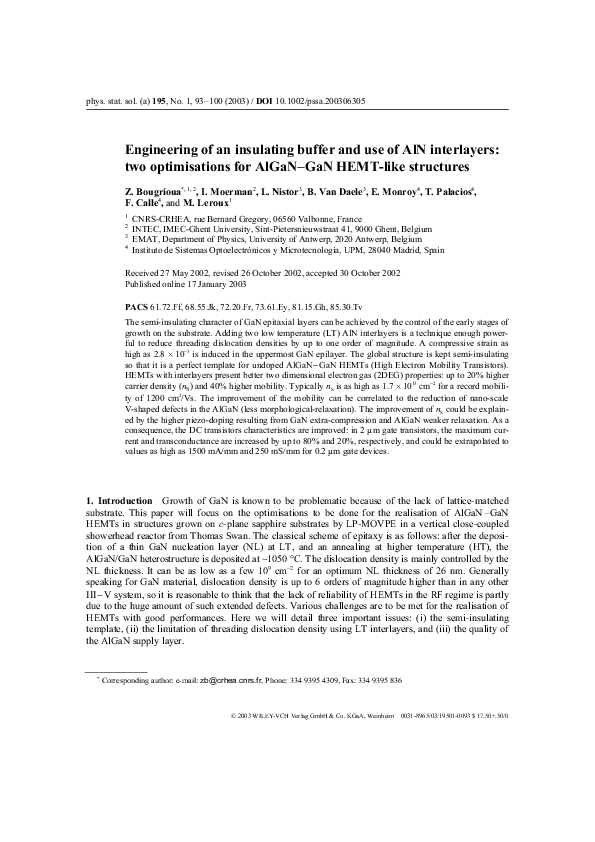 (PDF) Engineering of an insulating buffer and use of AlN interlayers ...