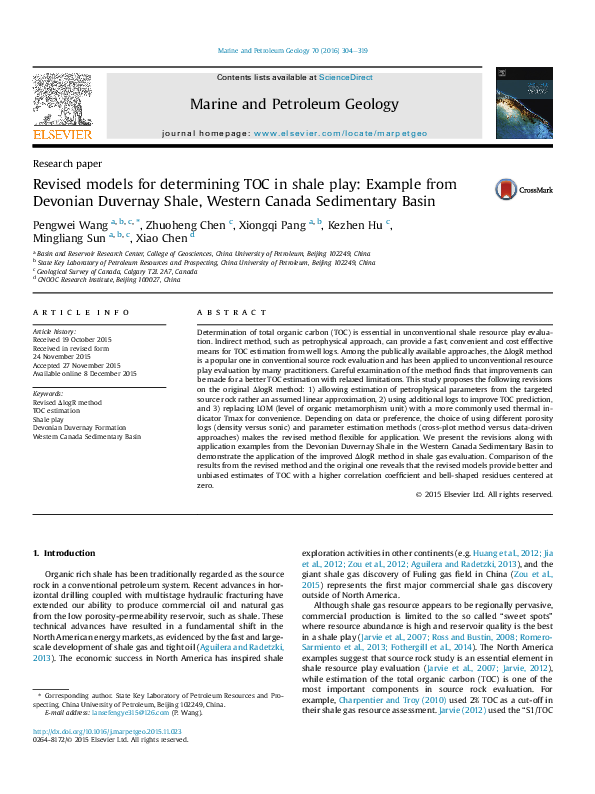 (PDF) Revised models for determining TOC in shale play: Example from ...