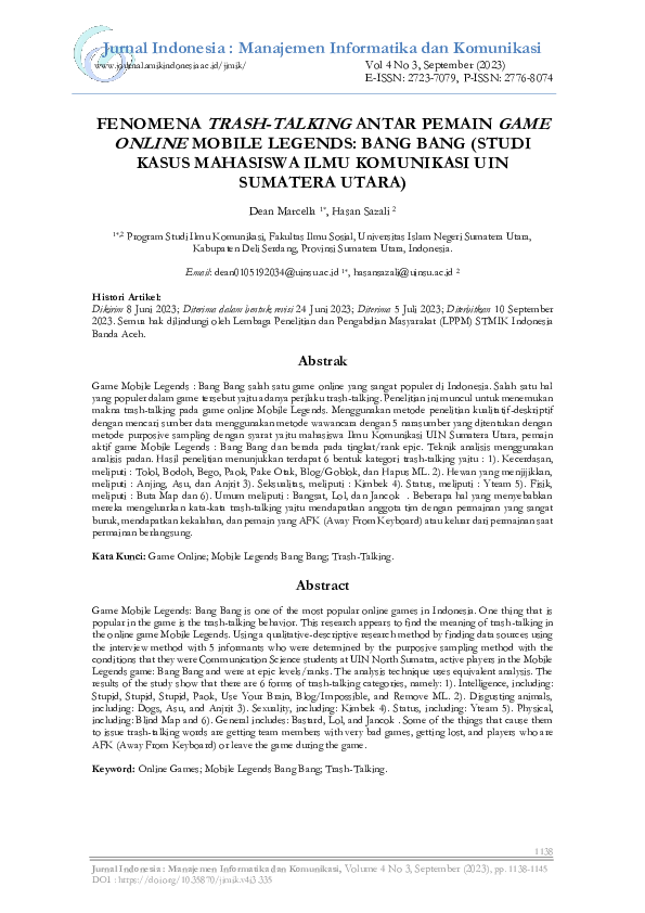 (PDF) Fenomena Trash-Talking Antar Pemain Game Online Mobile Legends ...