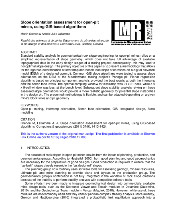 (PDF) Slope orientation assessment for open-pit mines, using GIS-based algorithms | Martin ...