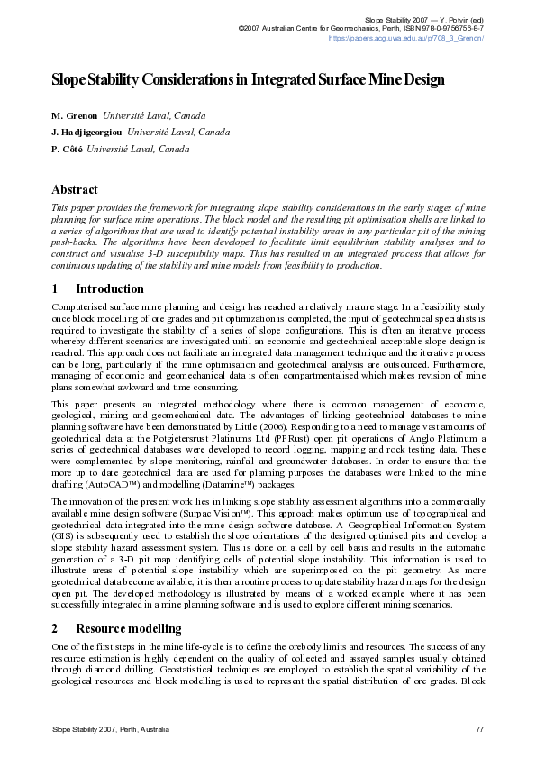 (PDF) Slope Stability Considerations in Integrated Surface Mine Design