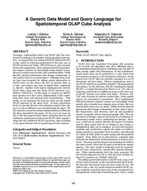(PDF) A generic data model and query language for spatiotemporal OLAP ...