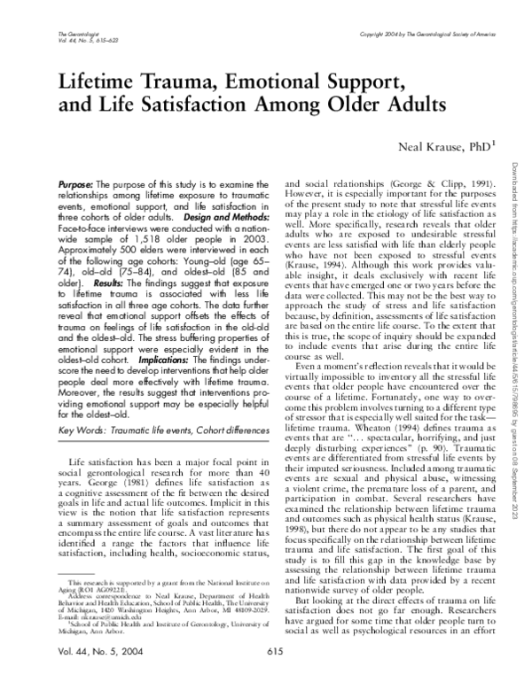 (PDF) Lifetime Trauma, Emotional Support, and Life Satisfaction Among ...