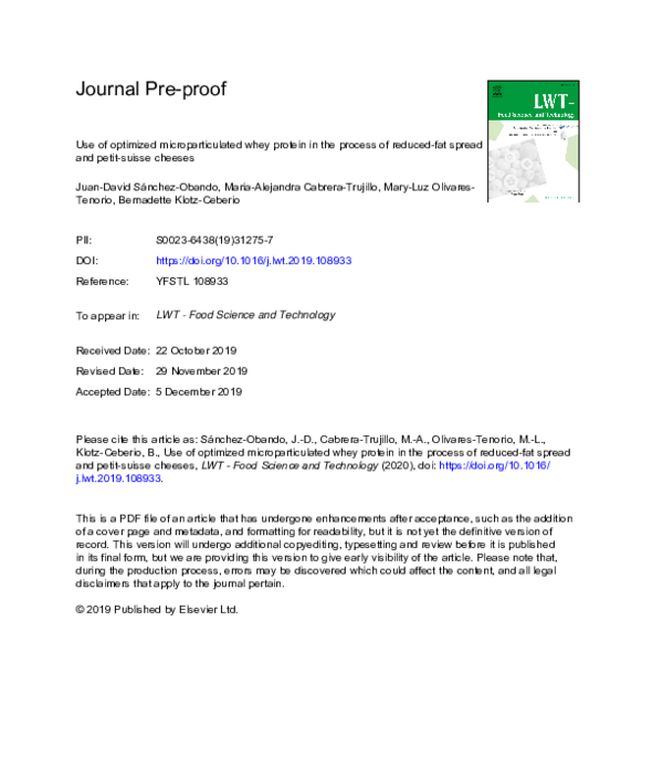 (PDF) Use of optimized microparticulated whey protein in the process of reduced-fat spread and ...