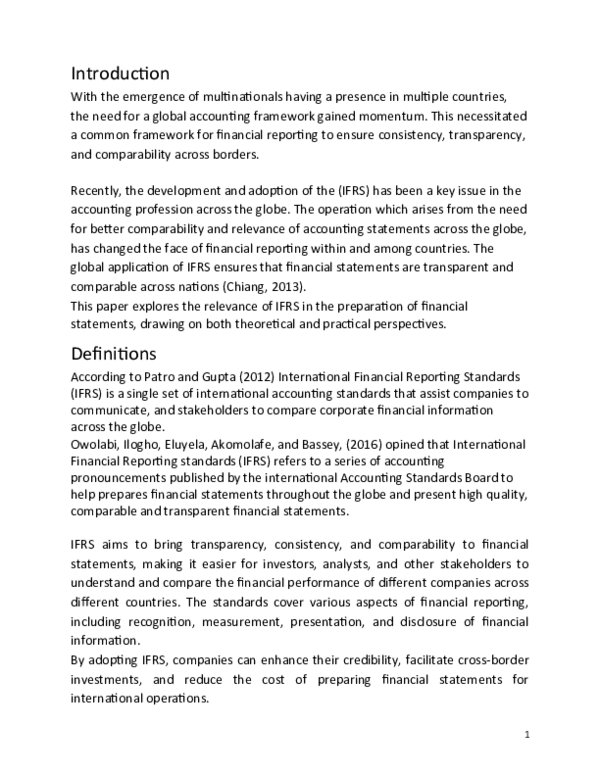 (DOC) The Relevance of IFRS in the preparation of financial statements