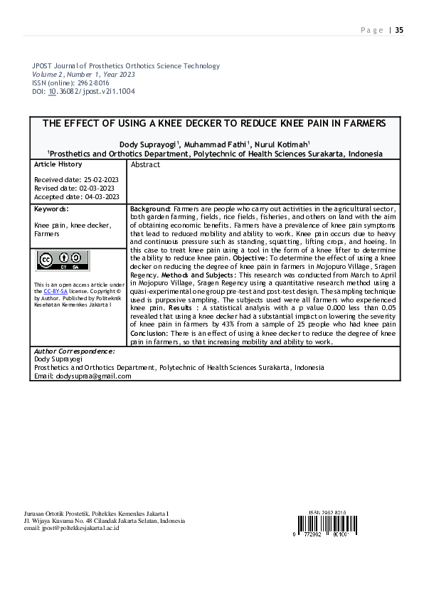 (PDF) The Effect of Using a Knee Decker to Reduce Knee Pain in Farmers