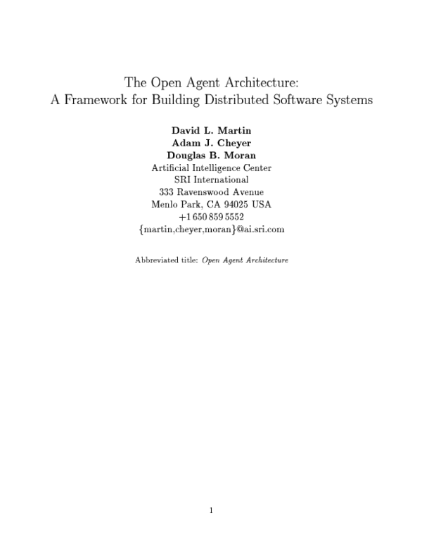 Pdf The Open Agent Architecture A Framework For Building Distributed Software Systems