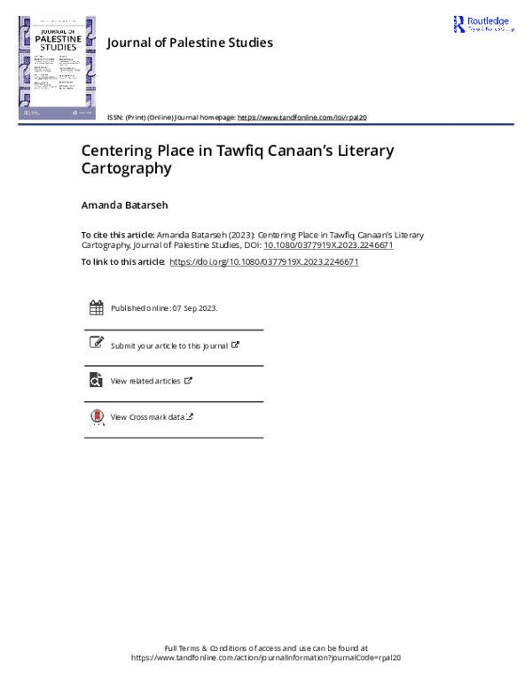 (PDF) Centering Place in Tawfiq Canaan's Literary Cartography