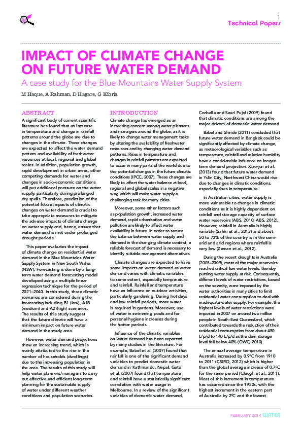 (PDF) Impact of climate change on future water demand: A case study for ...