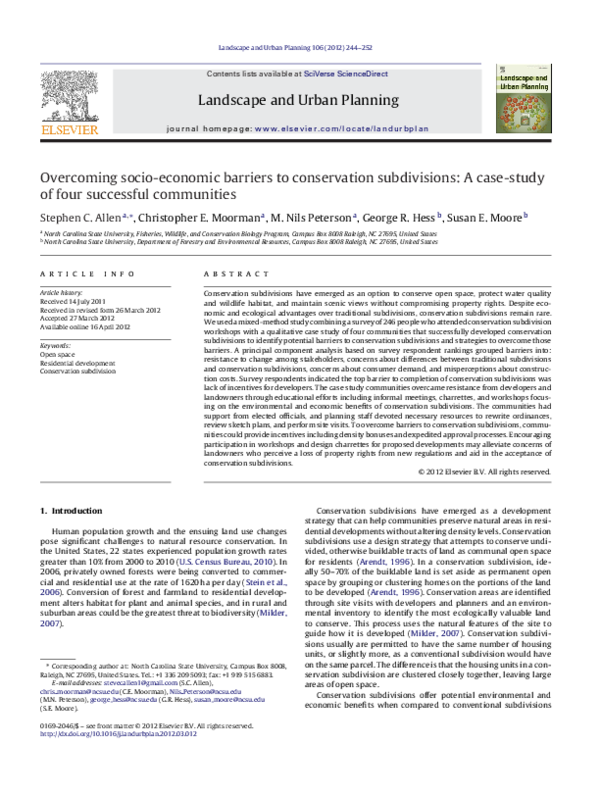 (PDF) Overcoming socio-economic barriers to conservation subdivisions ...