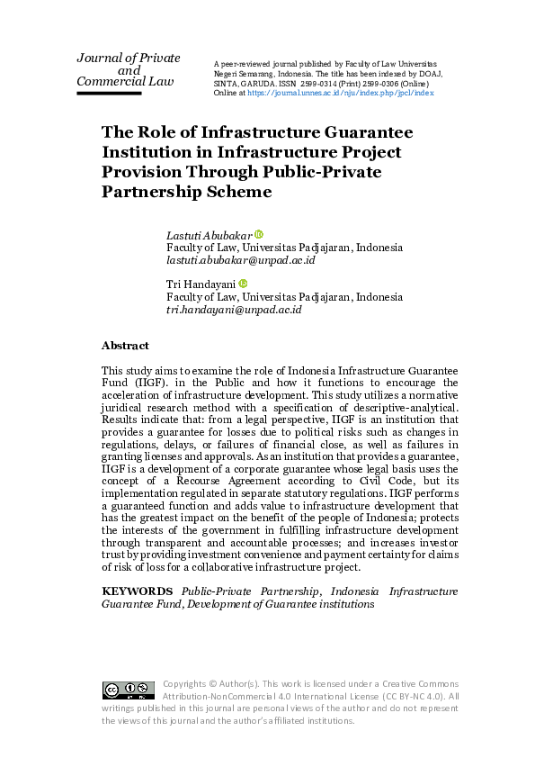 (PDF) Legal Perspective: The Role of Infrastructure Guarantee ...