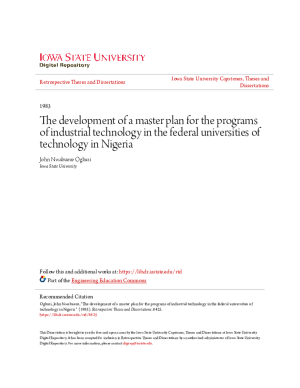 (PDF) The development of a master plan for the programs of industrial ...