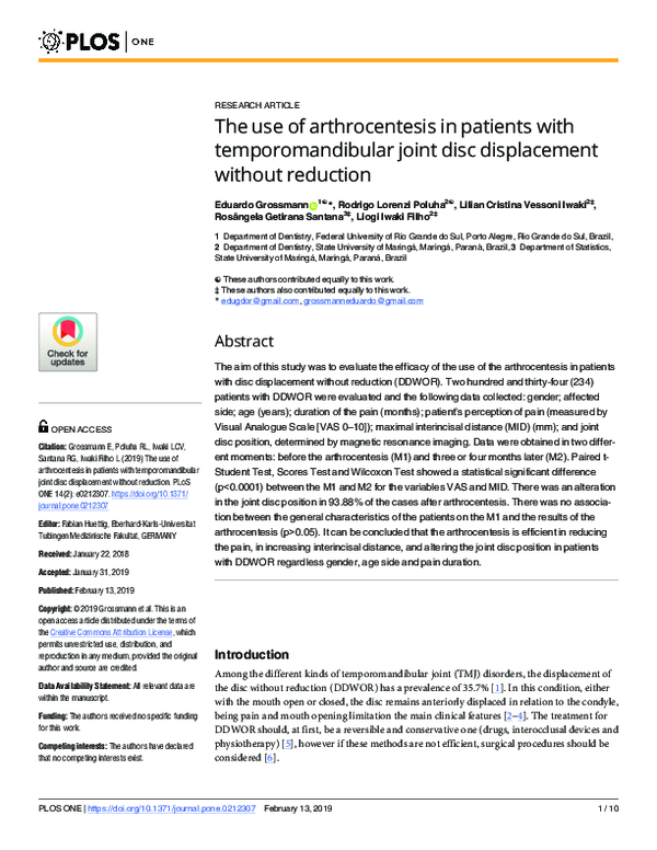 (PDF) The use of arthrocentesis in patients with temporomandibular ...