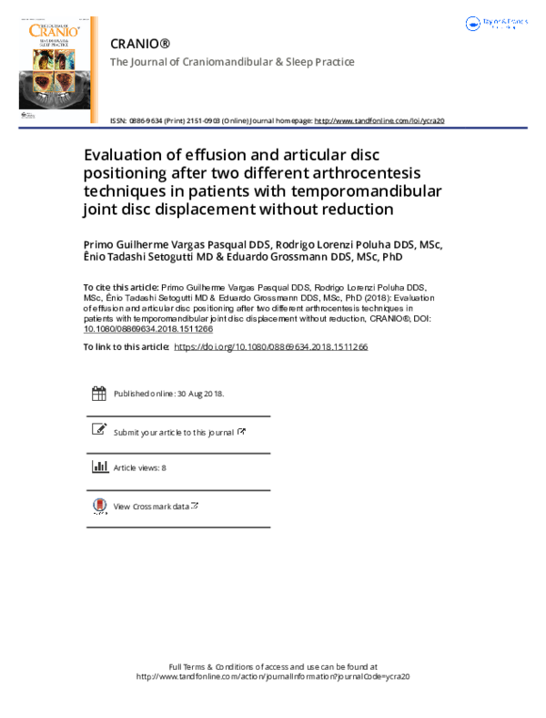 (PDF) Evaluation of effusion and articular disc positioning after two ...