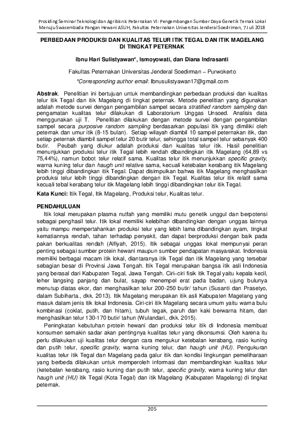 (PDF) Perbedaan Produksi Dan Kualitas Telur Itik Tegal Dan Itik ...