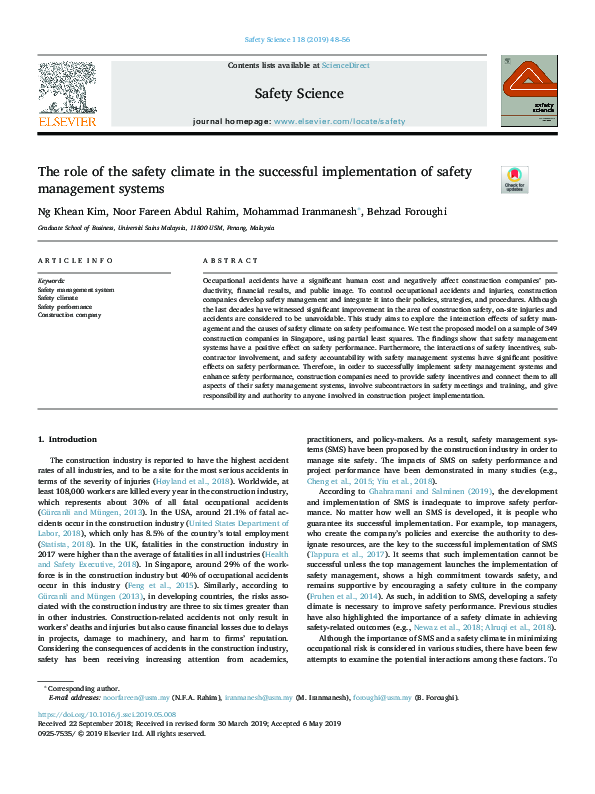 (PDF) The role of the safety climate in the successful implementation ...