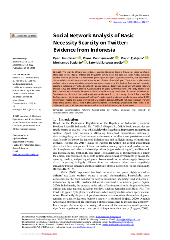 (PDF) Social Network Analysis of Basic Necessity Scarcity on Twitter: Evidence from Indonesia ...