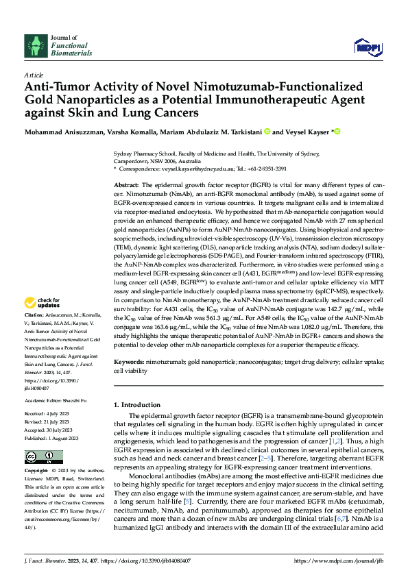(PDF) Anti-Tumor Activity of Novel Nimotuzumab-Functionalized Gold Nanoparticles as a Potential ...