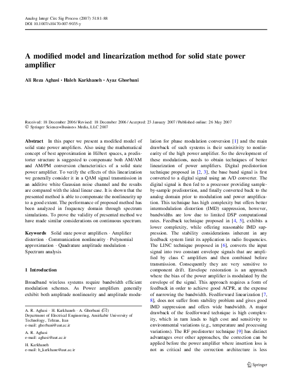 (PDF) A modified model and linearization method for solid state power amplifier