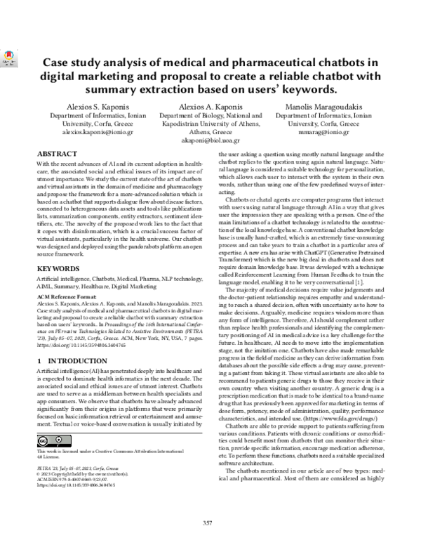 (PDF) Case study analysis of medical and pharmaceutical chatbots in ...