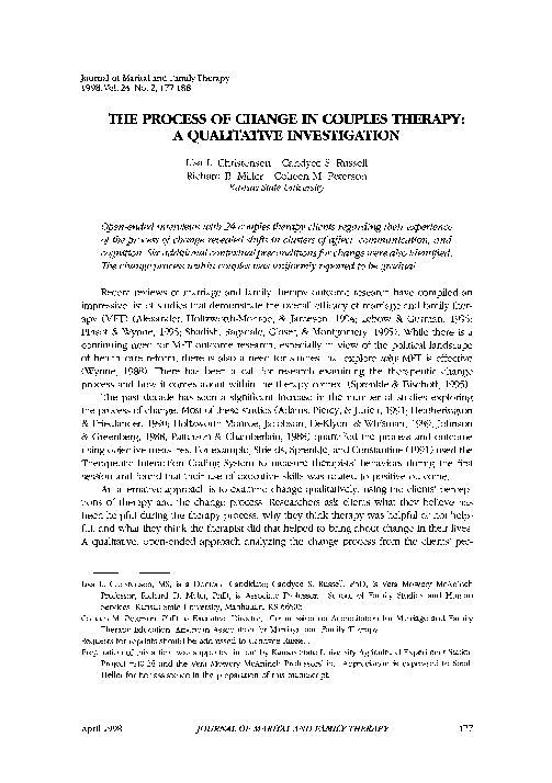 (PDF) The Process of Change in Couples Therapy: A Qualitative Investigation