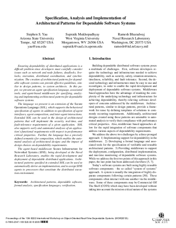 (PDF) Speci.cation, Analysis and Implementation of Architectural ...