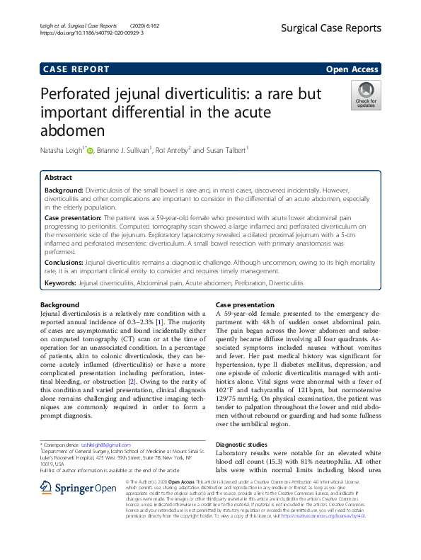 (PDF) Perforated jejunal diverticulitis: a rare but important ...