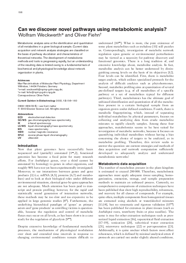 (PDF) Can we discover novel pathways using metabolomic analysis ...