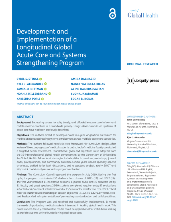 (PDF) Development and Implementation of a Longitudinal Global Acute ...