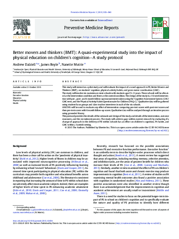 (PDF) Better movers and thinkers (BMT): A quasi-experimental study into ...