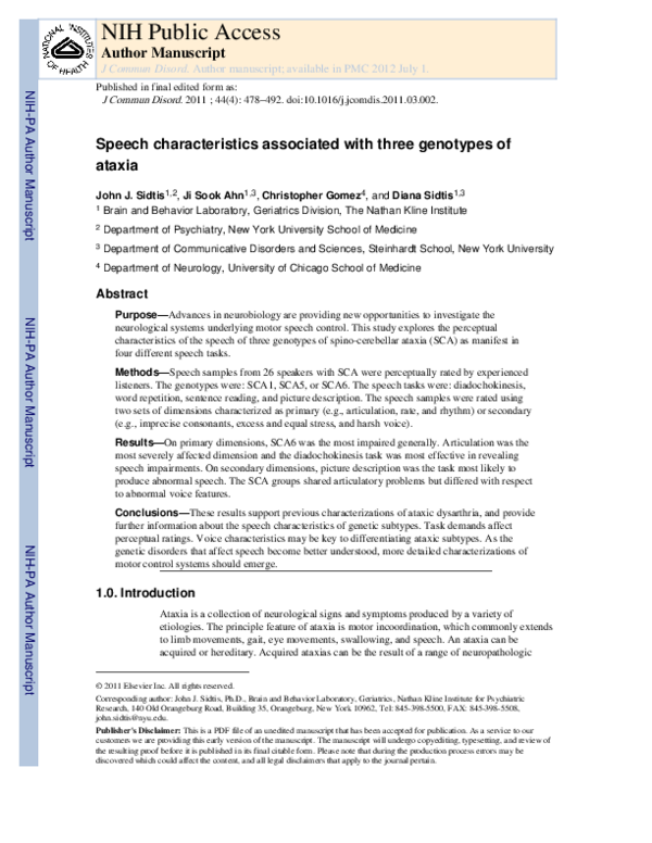 (PDF) Speech Traits in Three SCA Genotypes