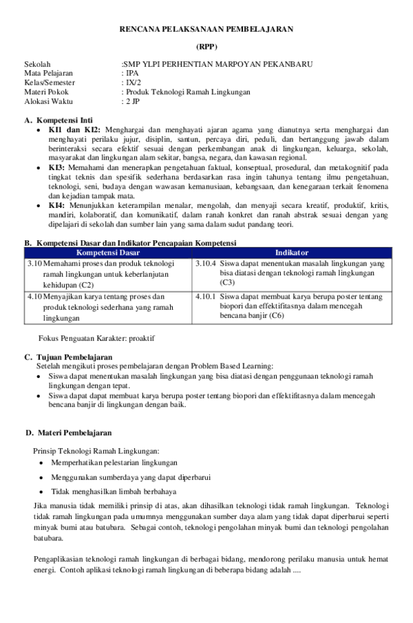 (PDF) RENCANA PELAKSANAAN PEMBELAJARAN (RPP) Sekolah :SMP YLPI PERHENTIAN MARPOYAN PEKANBARU ...