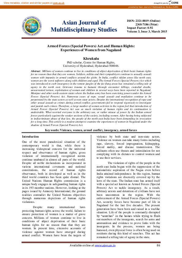 (PDF) Armed Forces Special Powers Act and Human Rights: Experiences of ...