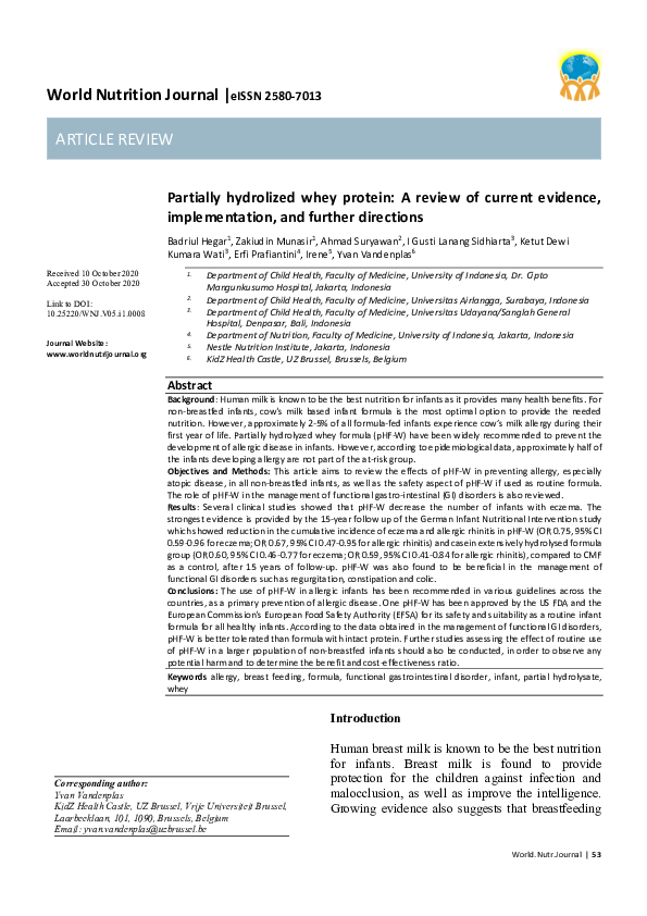 (PDF) Partially Hydrolyzed Whey Protein: A Review of Current Evidence ...