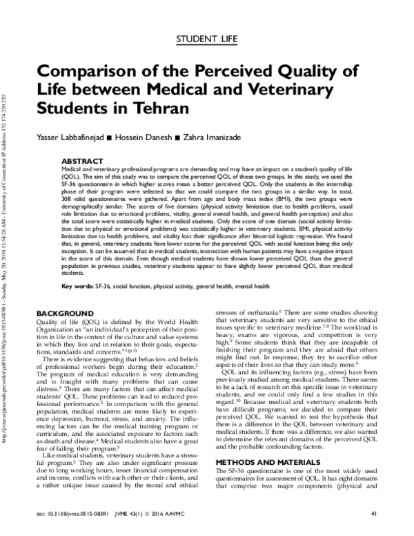 (PDF) Comparison of the Perceived Quality of Life between Medical and ...