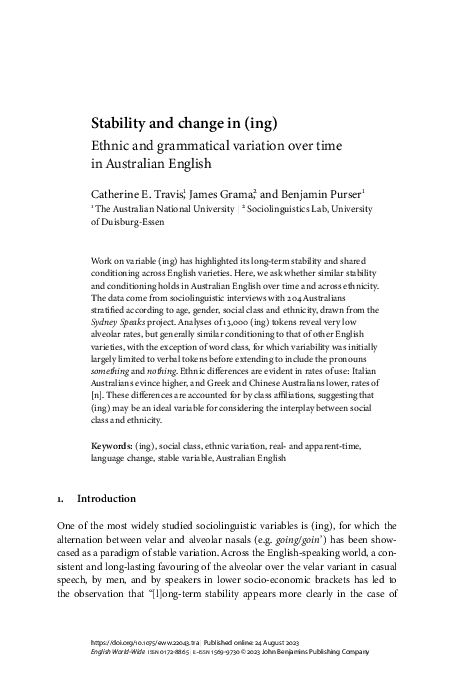 (PDF) Stability and change in (ing): Ethnic and grammatical variation ...