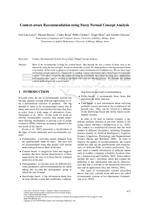 (PDF) Context-Aware Fuzzy Recommendations in Tourism (PDF) Context-Aware Fuzzy Recommendations in Tourism