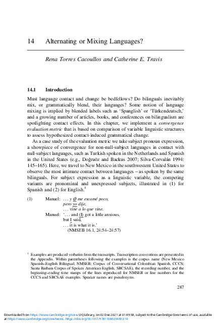 (PDF) Alternating or Mixing Languages?