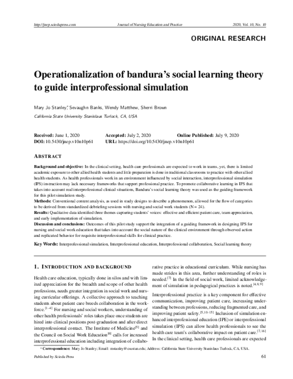 (PDF) Operationalization of bandura’s social learning theory to guide ...