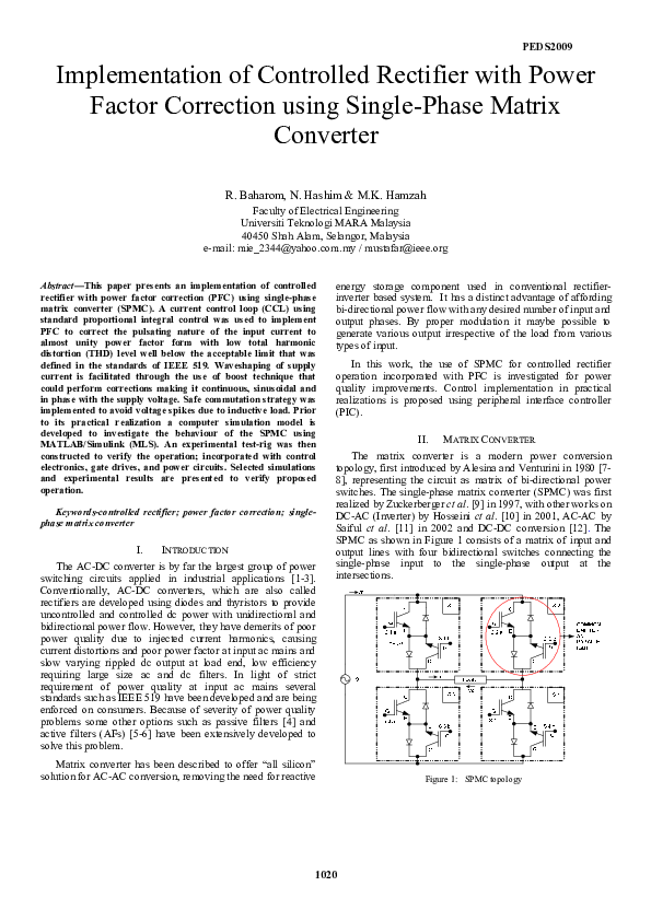 Pdf Implementation Of Controlled Rectifier With Power Factor Correction Using Single Phase