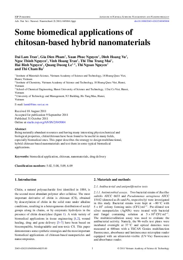 (PDF) Some biomedical applications of chitosan-based hybrid nanomaterials