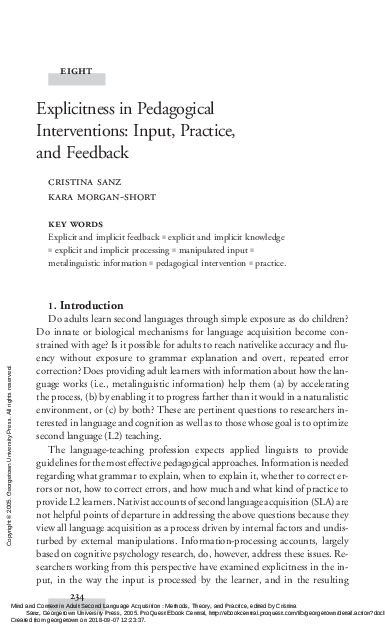 (PDF) Explicitness in pedagogical interventions: Input, practice, and ...